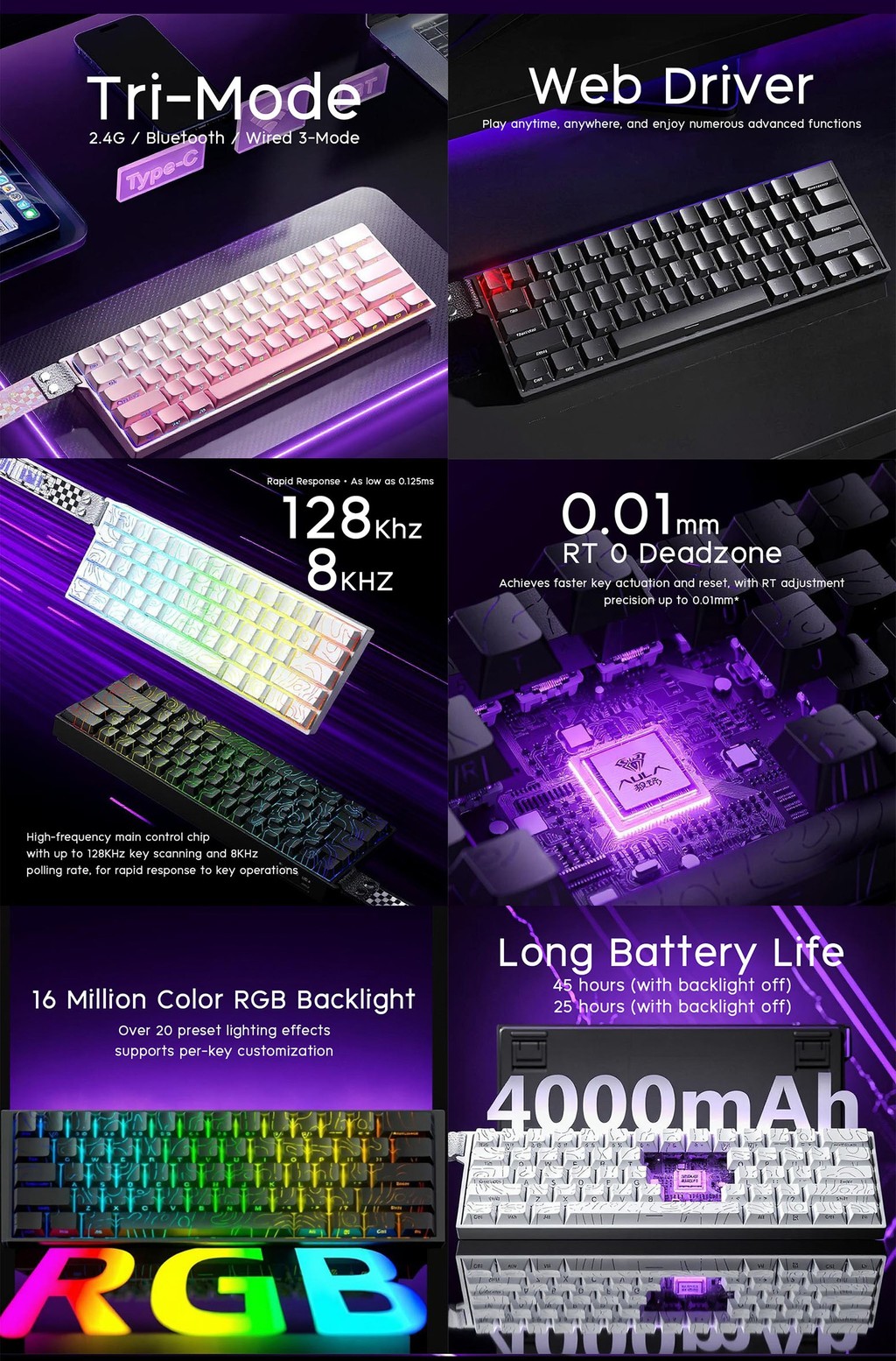 AULA MINI60 HE (White) Magnetic Keyboard คีย์บอร์ด เชื่อมต่อ 3 ระบบ ...