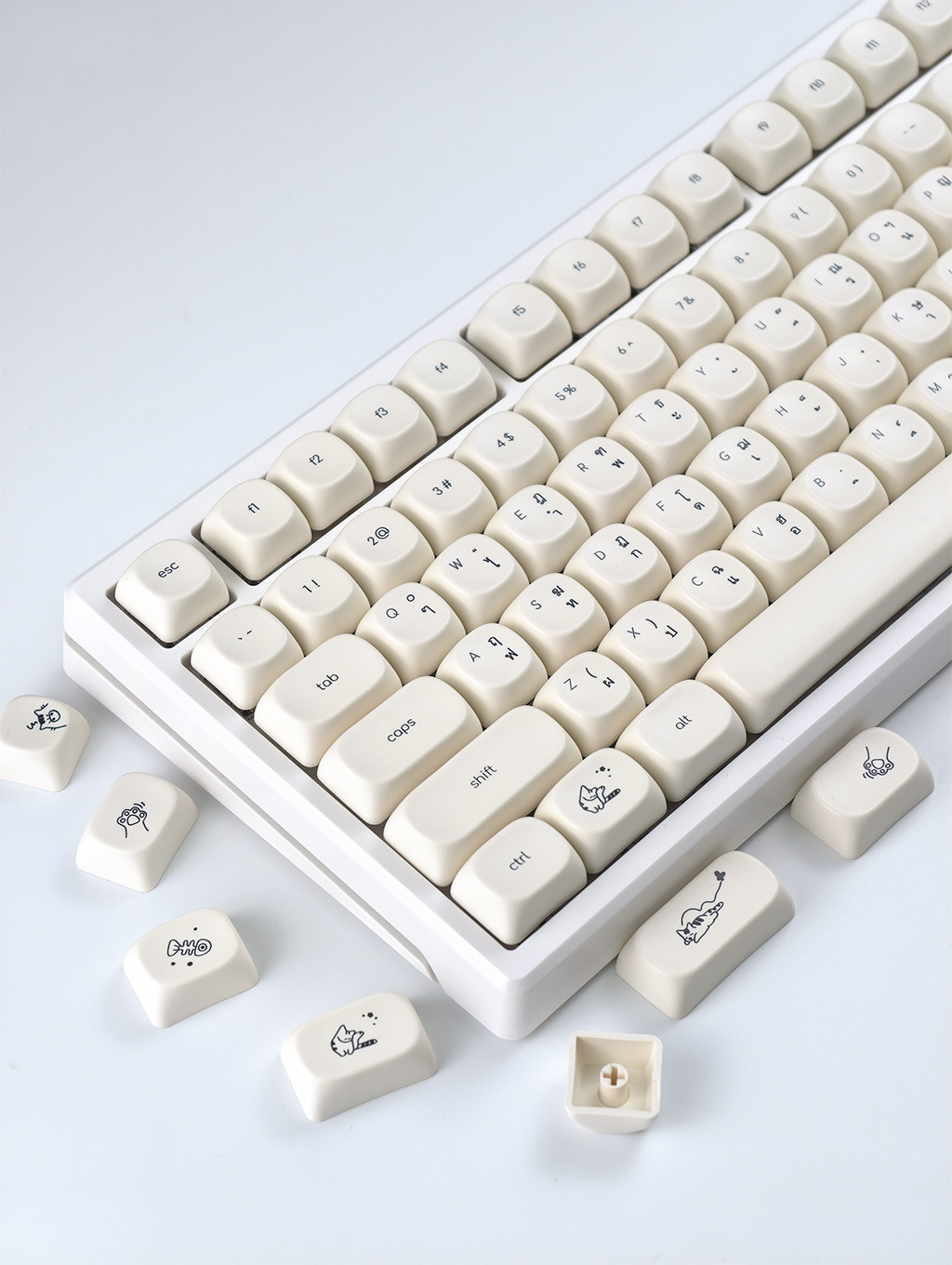 Thai Keycap Milky White Cat Keycaps MOA Profile 124 คีย์ PBT Dye ...