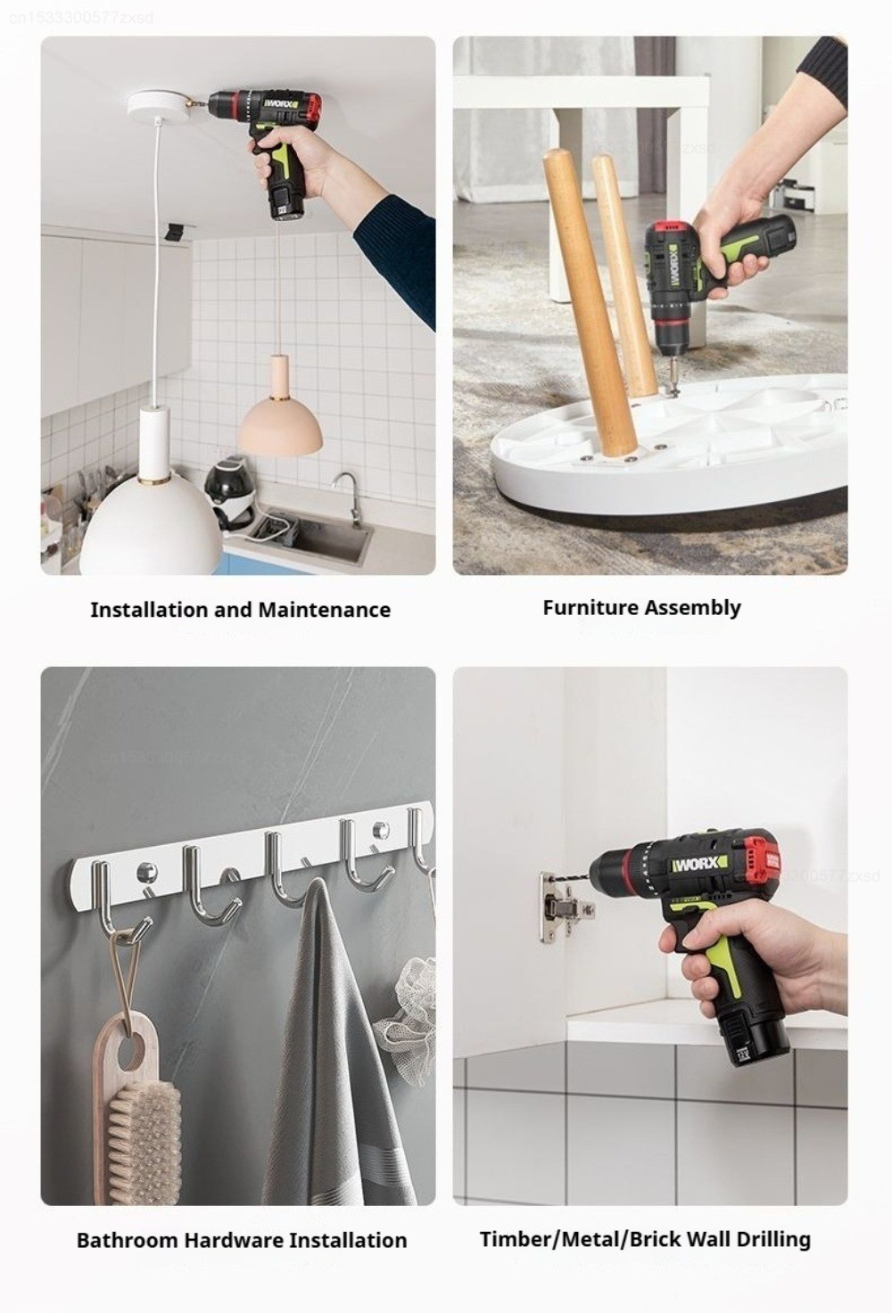 WORX WU135 สว่านไฟฟ้าไร้สาย 12V 50Nm 1800rpm มอเตอร์ไร้แปรงสําหรับปรับ ...