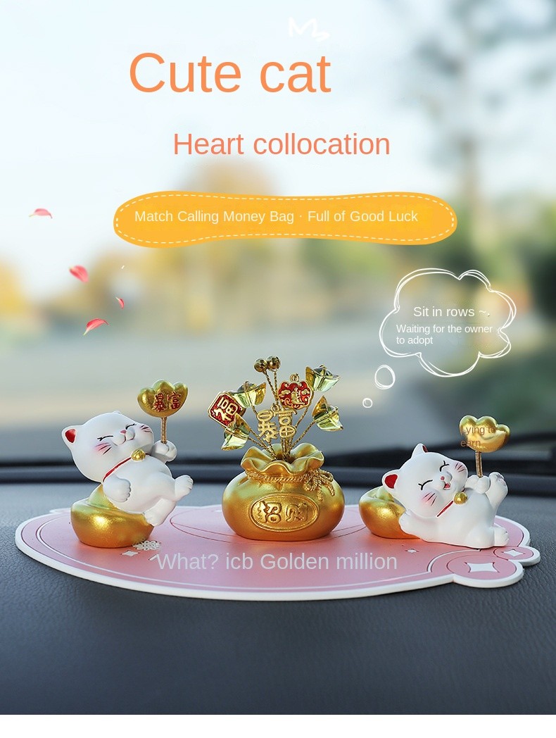 【Lucky Cat】Car Dashboard Decor Child-Safe Car Decor | Premium ABS Resin ...