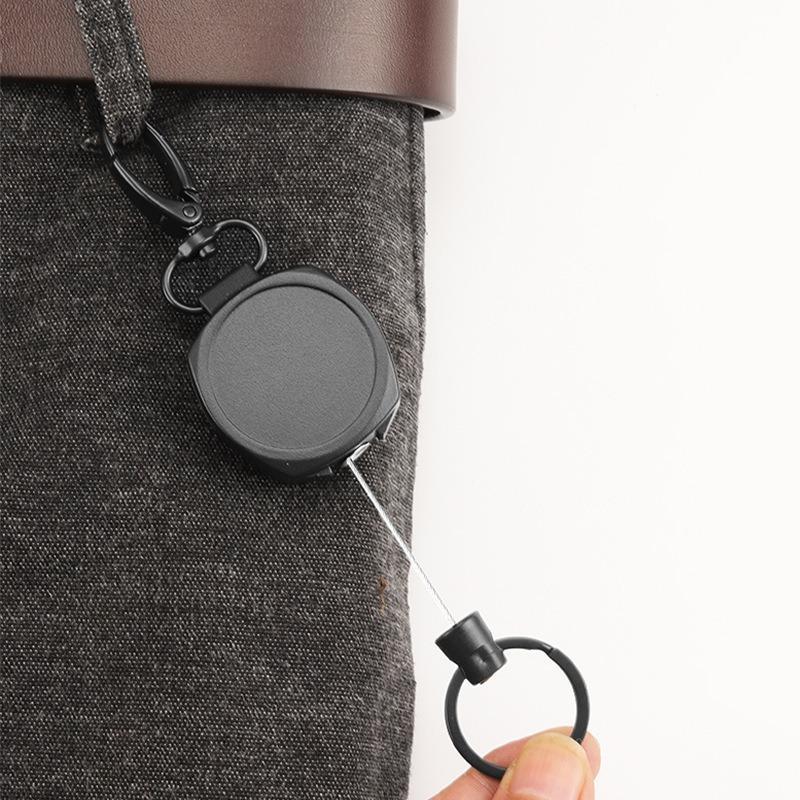 Retractable key reel Key Chain Steel Cord Recoil Belt Key Ring Badge ...