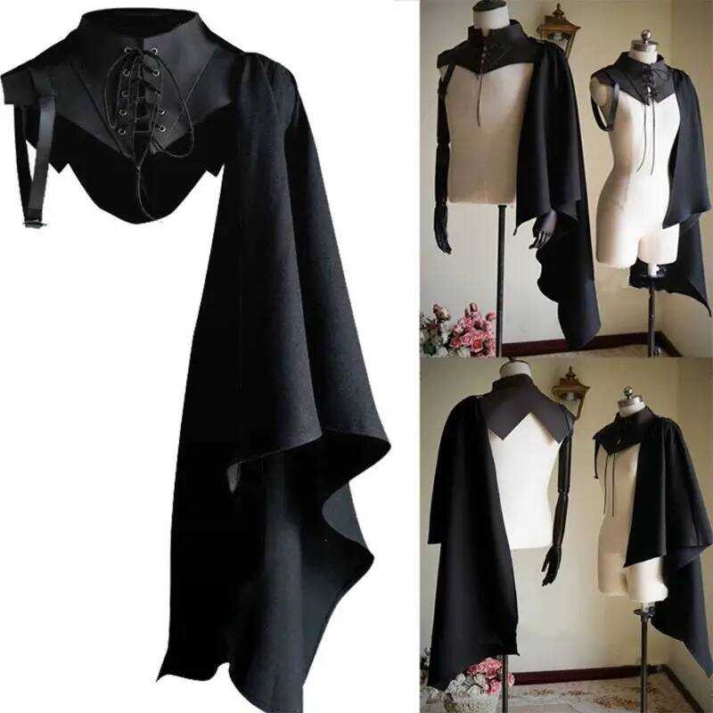C Medieval Armor Black Cloak Single Shoulder Retro Cape Gothic Punk ...