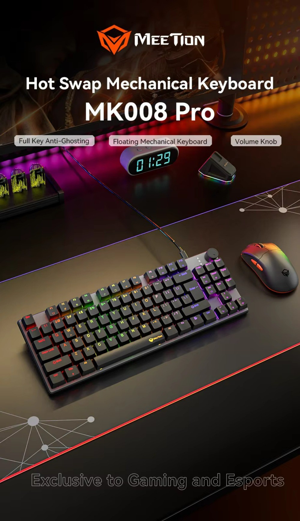 Meetion MK008 Pro RGB Mechanical Gaming Keyboard 87 คีย์แผงโลหะแบบถอด ...