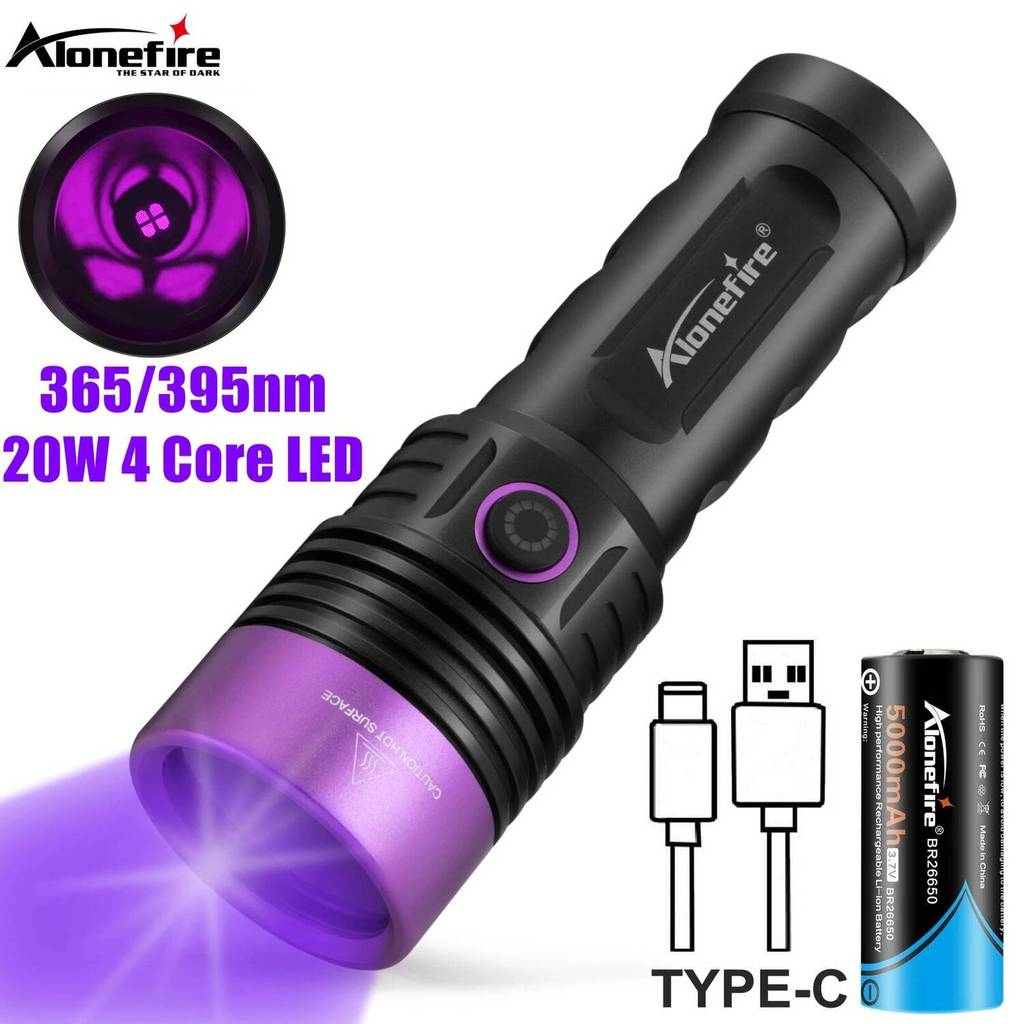 ไฟฉายอัลตราไวโอเลต Alonefire SV53 ความแรง 20W แสงUV 365nm ส่องสว่าง มี ...
