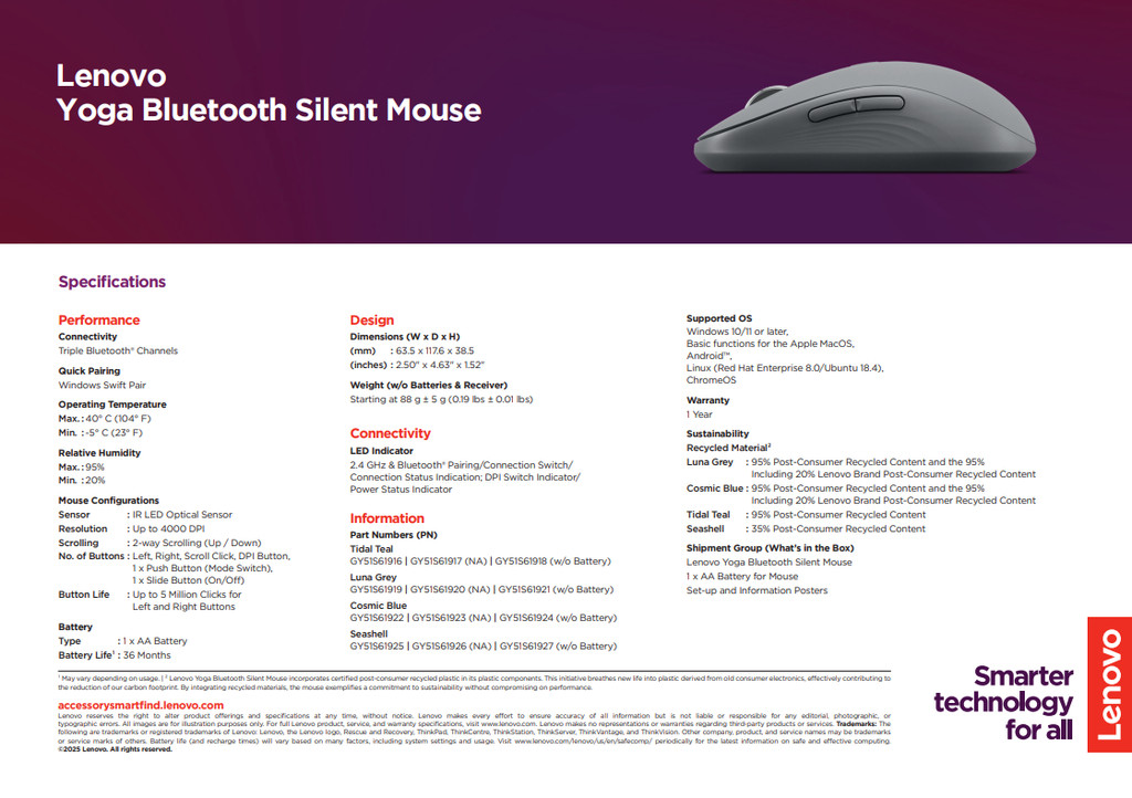 Lenovo Yoga Bluetooth Silent Mouse | เมาส์บลูทูธ | Shopee Thailand