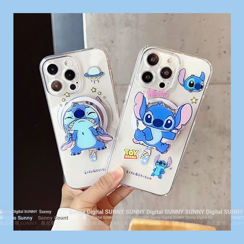 วงเล็บแม่เหล็ก Stitch เคสโทรศัพท์ Disney เคสโทรศัพท์แม่เหล็กเคสใสเหมาะ ...