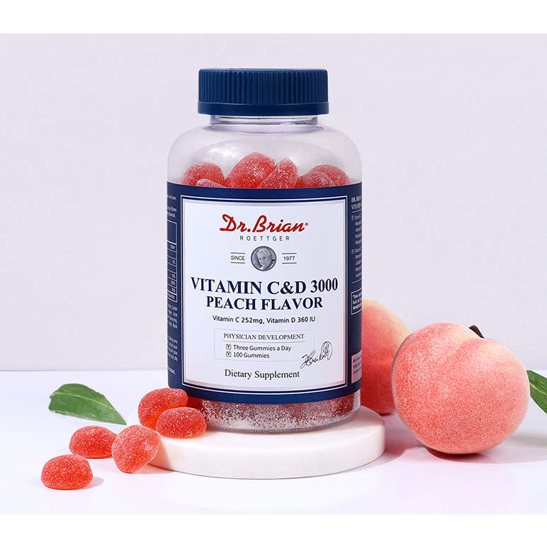 ดร. Brian วิตามินซีแอนด์ดี 3000 รสพีช 3000 กรัม * 100 กูมิ (33 วัน ...