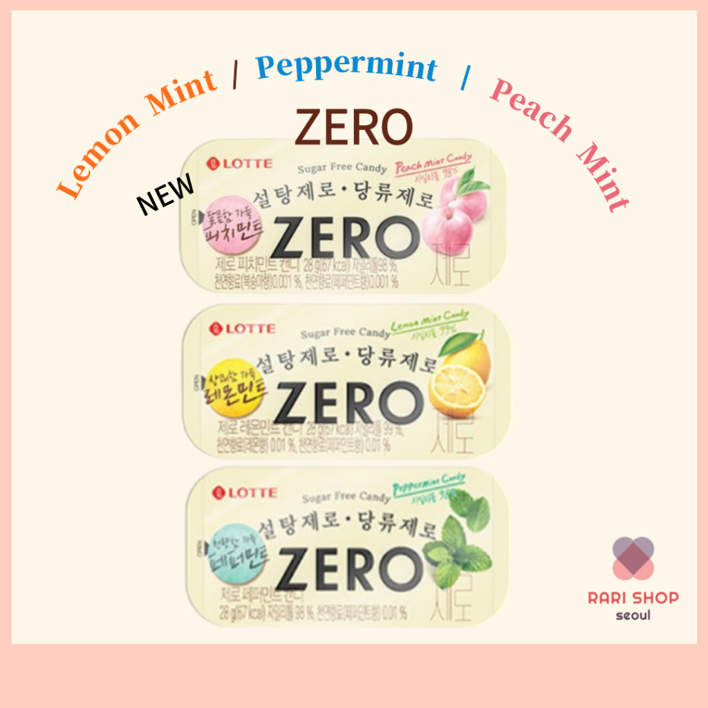 [Lotte] Zero Lemon Mint & Peppermint Candy (28g) Peach Mint (28g) 98% l Sugar Free Candy l Tin ...