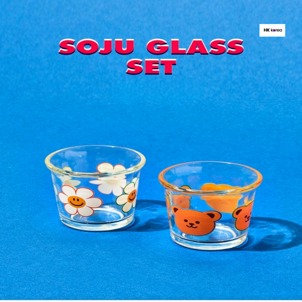 Glasslock ชุดแก้ว Soju Shot เกาหลี – ดีไซน์หมีน่ารักและดอกไม้ (2 ชิ้น ...