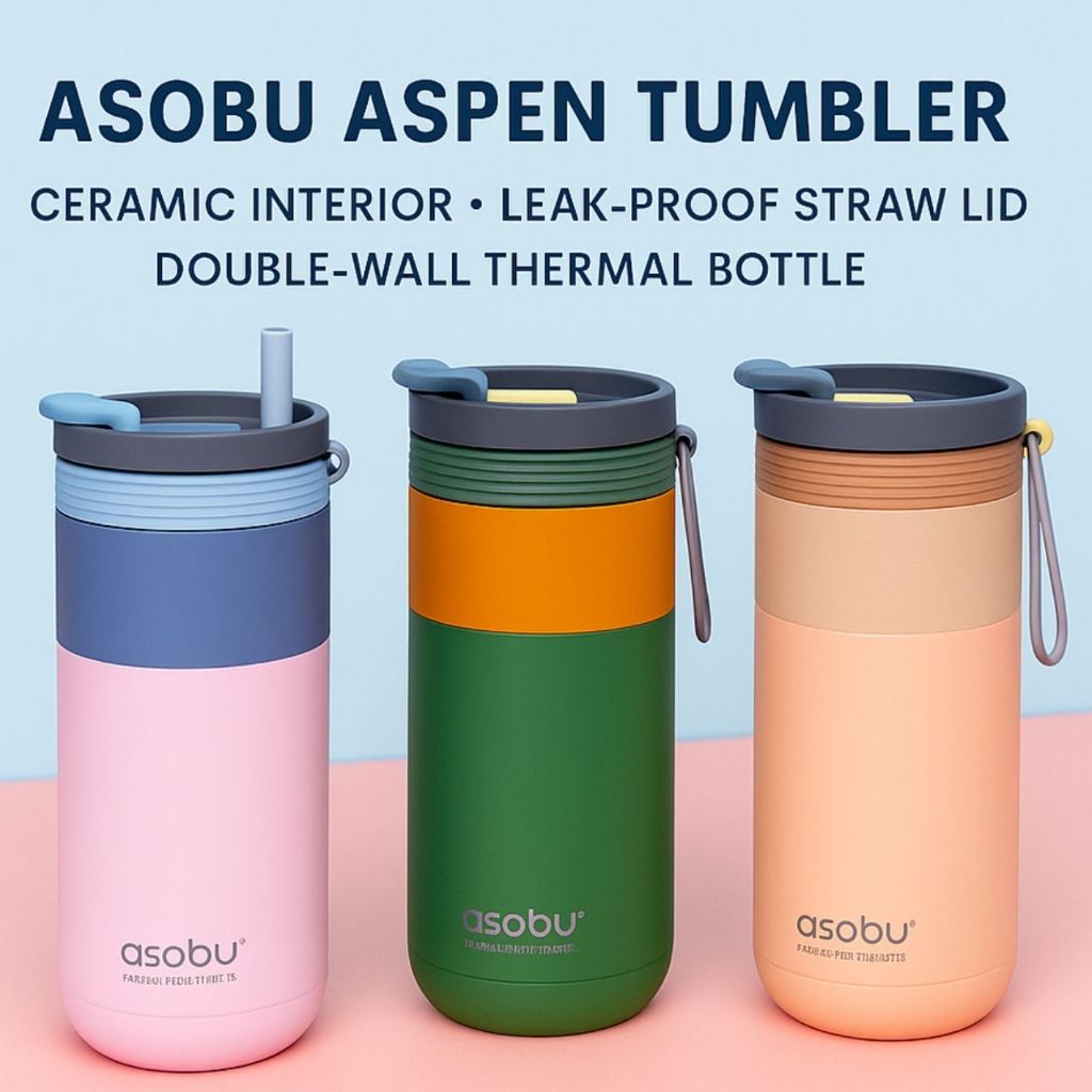 [Asobu] Aspen Tumbler 600ml – เซรามิคภายใน, ฝาฟางป้องกันการรั่ว, ขวด ...