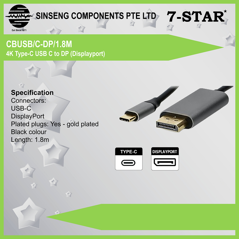7-star* 4K USB C/USB-C TYPE-C TO DP (DisplayPort) (1.8M) | Shopee Thailand
