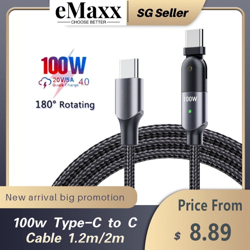 Pd100w สายชาร์จเร็ว USB C ถึง USB C180 องศาหมุนดัดสายชาร์จ dual Type-C 5A Type-C Quick charge ...