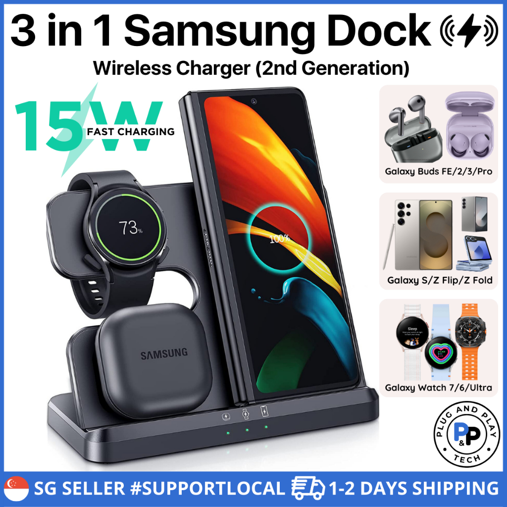 Samsung S25 Ultra Wireless Charger 3-IN-1 Dock Z Fold Flip 6 Galaxy ...