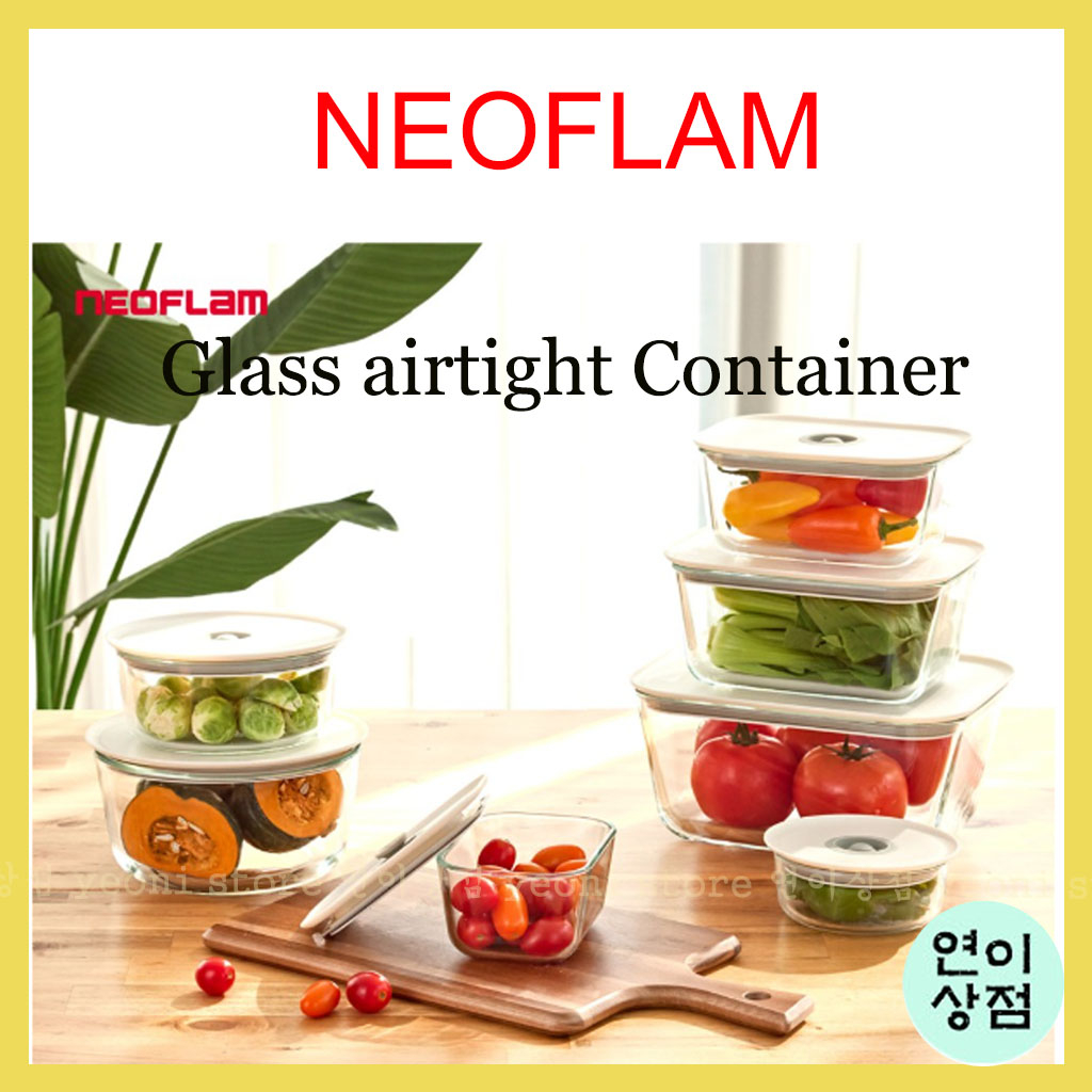 Neoflam คลิกภาชนะแก้วภาชนะสุญญากาศ ข้าว กิมจิ แบนจัง ด้านข้าง ที่เก็บ ...