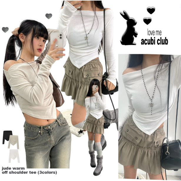 [ Acubi CLUB ] เสื้อยืด เปิดไหล่ ให้ความอบอุ่น (3 สี) สไตล์เกาหลี ...