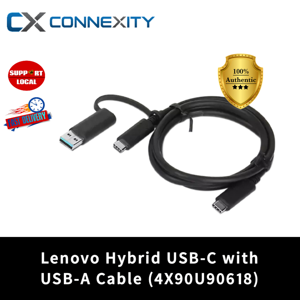 Lenovo Hybrid USB-C พร้อมสาย USB-A (1M) สาย Lenovo USB C สาย USB A สาย ...