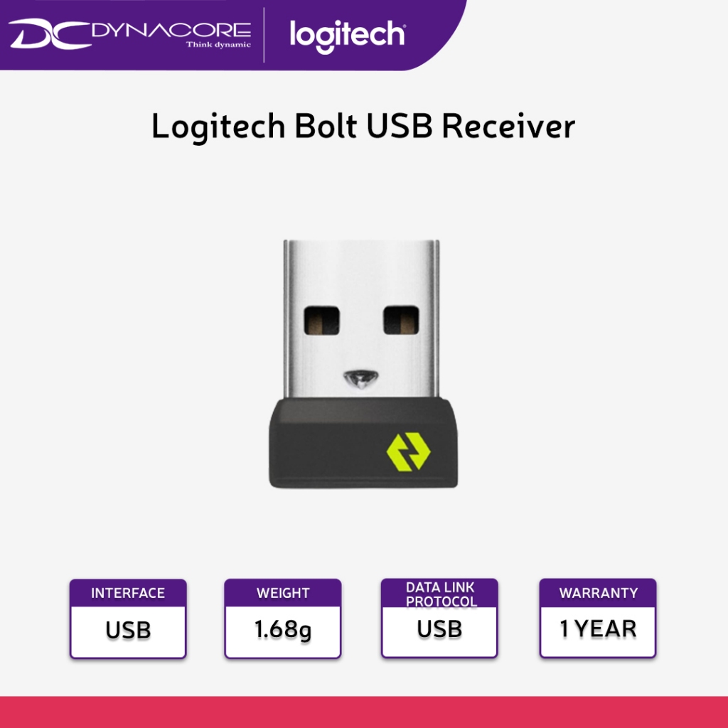 ตัวรับสัญญาณ USB ของ Logitech Bolt เพื่อใช้กับแป้นพิมพ์เมาส์ไร้สาย Logi ...