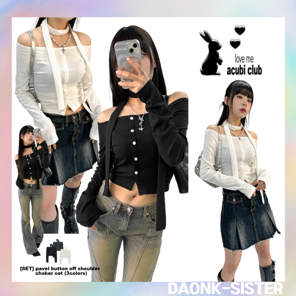 [ Acubi CLUB ] [SET] PAVEL BUTTON OFF SHOLDER ชุดหม้อหุงข้าว (3 สี ...