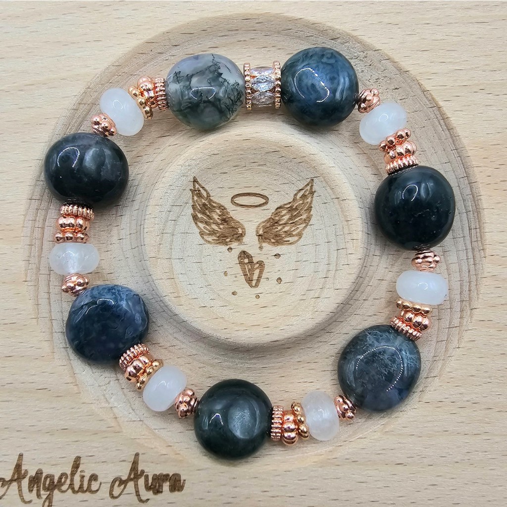 [SG] [Angelic Aura Series] AA32 Moss Agate Freeform พร้อมลูกปัดแผ่น ...