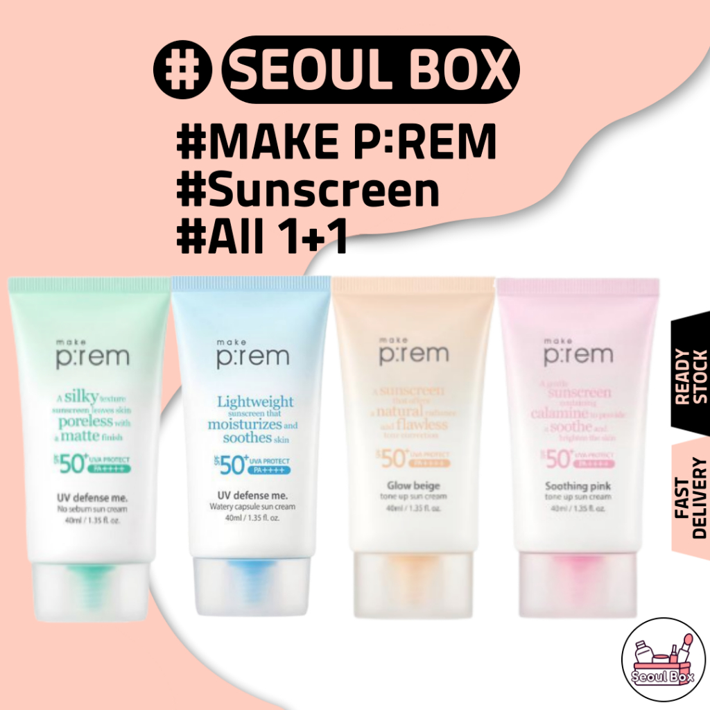 [1+1] [Makeprem] ครีมกันแดด 4Types (40ml+40ml) – Watery, No Sebum, Pink & Beige Tone-Up | Spf50 ...