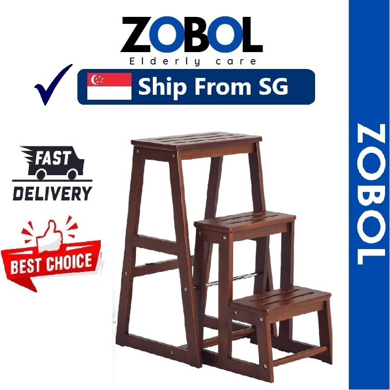 บันไดไม้เนื้อแข็ง Step Stool Chair Ladder Combo - เก้าอี้พับวินเทจ ...