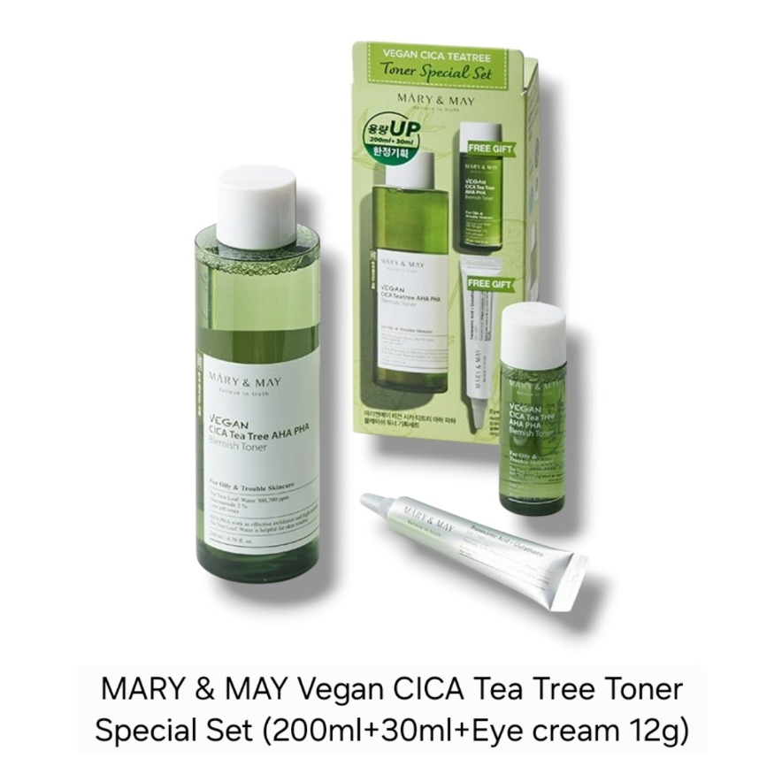 [Mary&May] Vegan CICA Tea Tree Toner Special Set (200ml+30ml+อายครีม ...