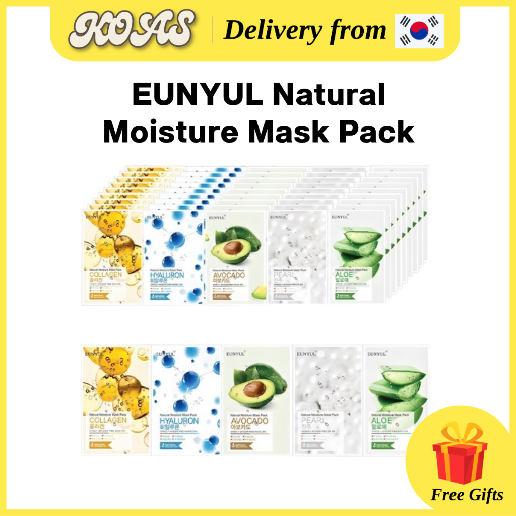 [Eunyul] Korean Mask Pack Set, Natural Mask Pack Aloe, Collagen, Pearl, Hyaluron, Avocado x 10 ...