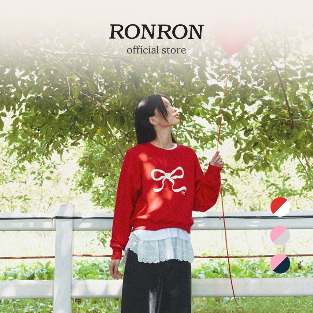 [RONRON] Embo Heart Ribbon Crop Sweatshirts / 3colors | Shopee Thailand