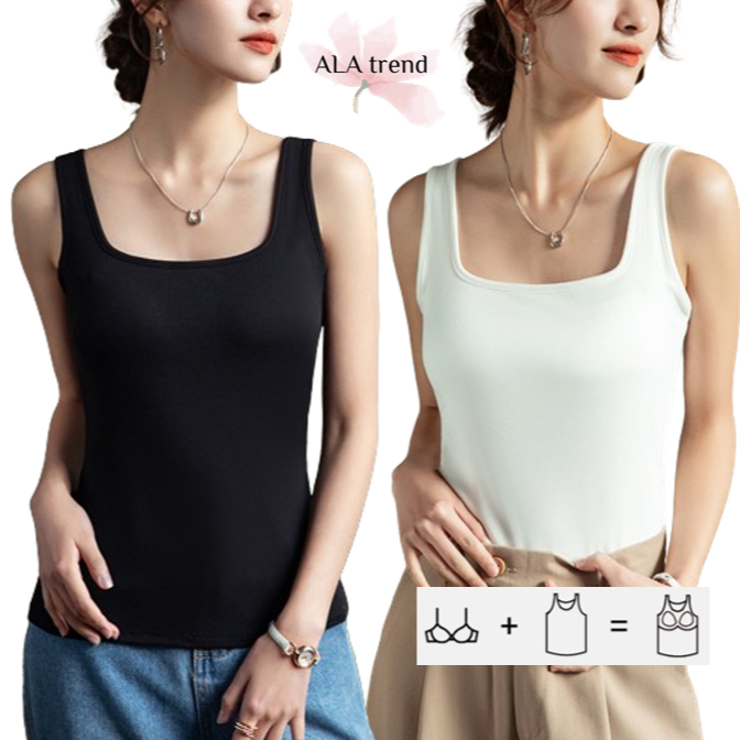 เสื้อคอเหลี่ยม top Cushion V Back Tank top เนื้อถักซี่โครงด้านบน BT52 ...