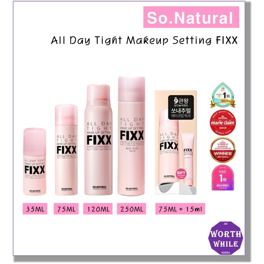 So Natural ALL DAY TIGHT MAKEUP SETTING FIXX (MAKEUP FIXER) 35ML 75ML 100ML 120ML 250ML SET ...