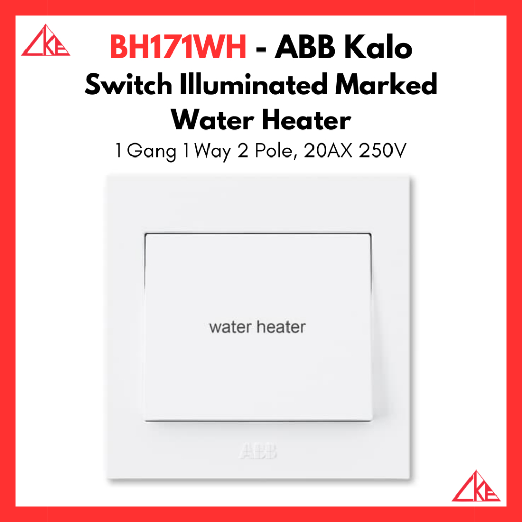 Abb Kalo BH171WH 1 Gang 1 Way 20 AX สวิตช์เสาคู่พร้อม LED- MARKED WATER HEATER | Shopee Thailand