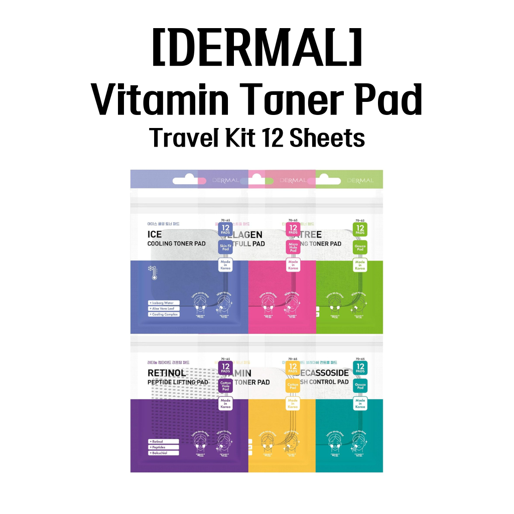 [DERMAL] 6 ประเภท Toner Pad Trial Kit ชุดคอมโบเดินทางแบบพกพา แผ่นโทนเน ...