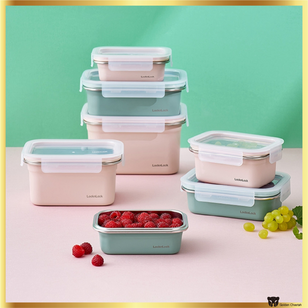Locknlock Cozy Stainless Steel Food Container Misty Rose & Sage Green 6 ...