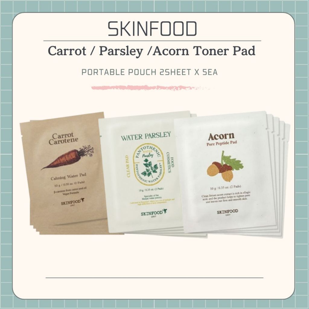 [Skinfood] Carrot / Parsley / Acorn Clear Toner Pad (2 แผ่น x 5ea/กระเป๋าพกพา) | Shopee Thailand