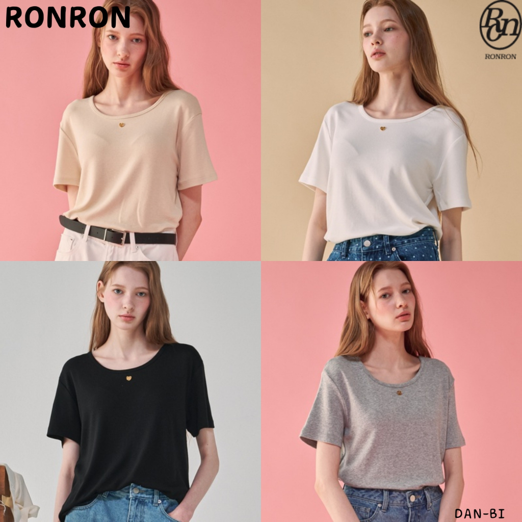 [RONRON] Heart BASIC U NECK T SHIRT_4color / สินค้า KR แท้ 100% / เนื้อนุ่ม / จัดส่งรวดเร็ว ...