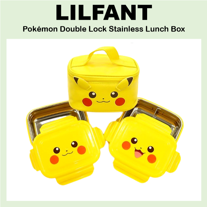[LILFANT] Pokémon 3D Double Lock กล่องอาหารกลางวันสแตนเลสพร้อมกระเป๋าชุดโปเกมอน | Shopee Thailand