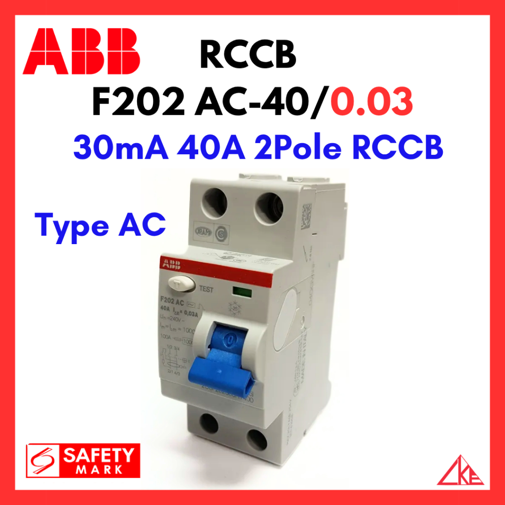 ABB RCCB F202 AC-40/0.03 30mA 40A 2Pole ELCB | Shopee Thailand