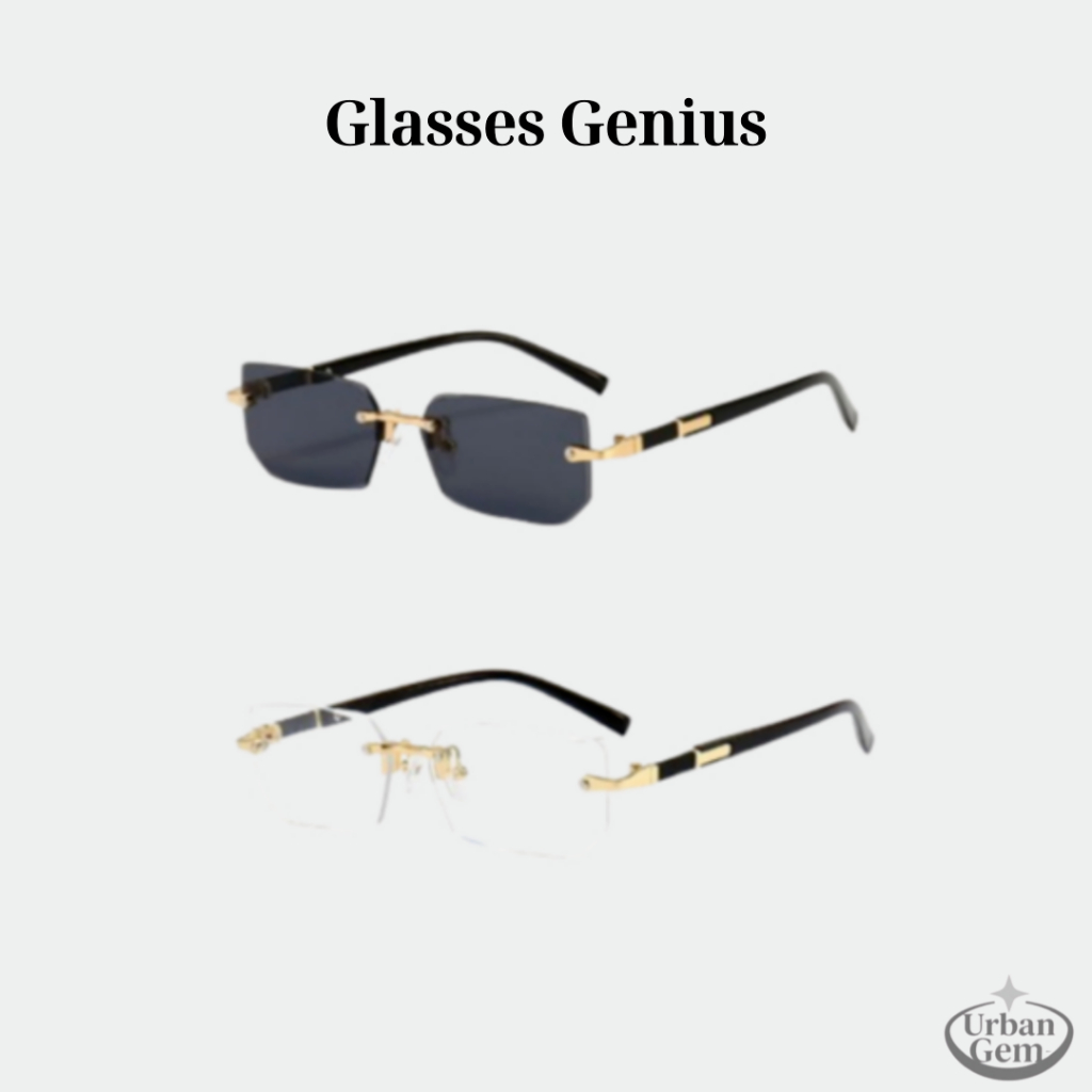 แว่นตาสไตล์ Genius Geek-Chic แบบไม่มีขอบ พร้อมการป้องกัน UV400 | Shopee ...
