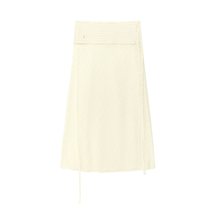 Martin Kim FOLDOVER LAYERED MAXI WRAP SKIRT IVORY | Shopee Thailand