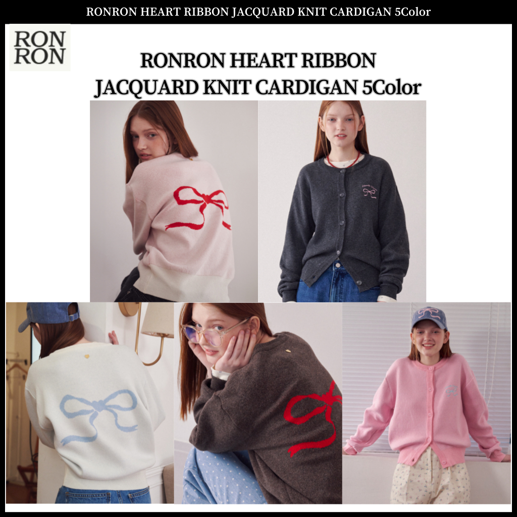Ronron HEART RIBBON JACQUARD KNIT CARDIGAN 5 สี | Shopee Thailand