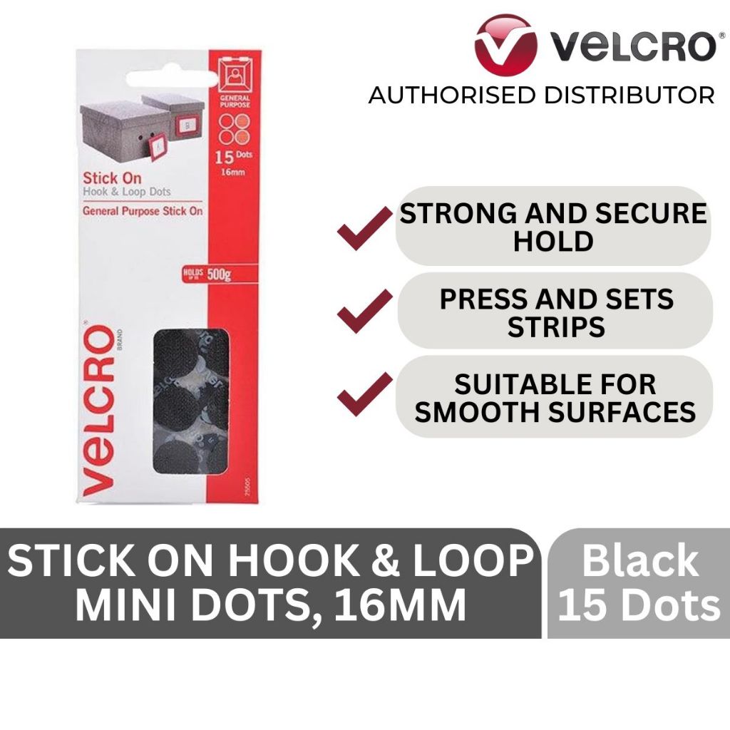 Velcro Stick on Hook and Loop Mini Dots 16mm สีดํา (มัด 2 อัน) | Shopee ...