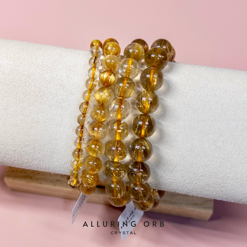 Golden Titanium Rutilated Quartz (พร้อม Cert) สร้อยข้อมือลูกปัดคริสตัล ...