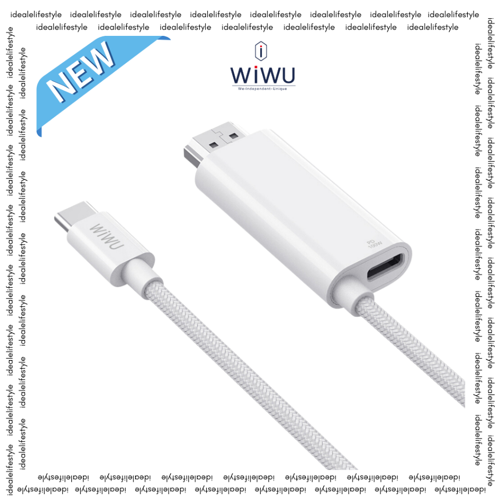WiWU Wi-PS001 สายโปรเจคเตอร์ HDMI USB C เป็นอะแดปเตอร์ HDMI 4K 30Hz w/ 100W PD พอร์ตชาร์จ ...