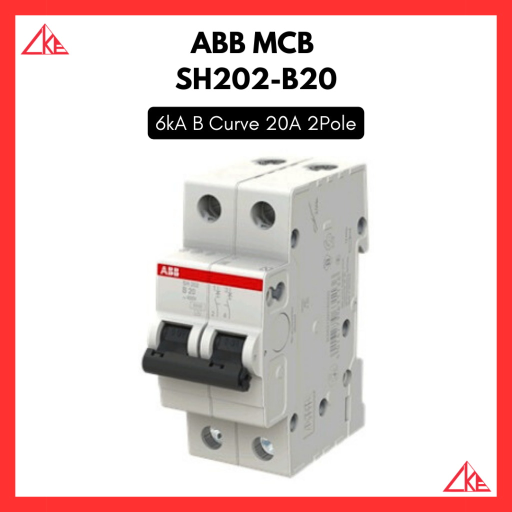 Abb MCB SH202-B20 6kA B Curve 20A 2 Pole Miniature Circuit Breaker | Shopee Thailand