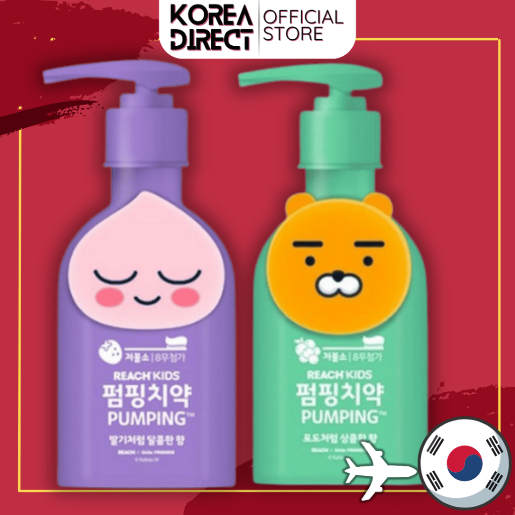 Kakao Friends ReaCh Kids Pumping Toothpaste Ryan, Apeach 160g, Low Fluorine, 8 ส่วนผสมเคมีฟรี ...