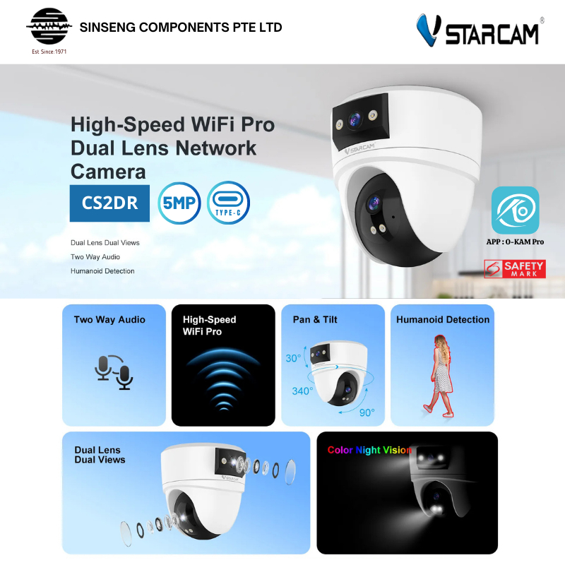 Vstarcam CS2DR Dual-Lens Pan Tilt กล้องโดม IP อัจฉริยะความเร็วสูง WiFi Pro APP: Vstarcam Pro - O ...