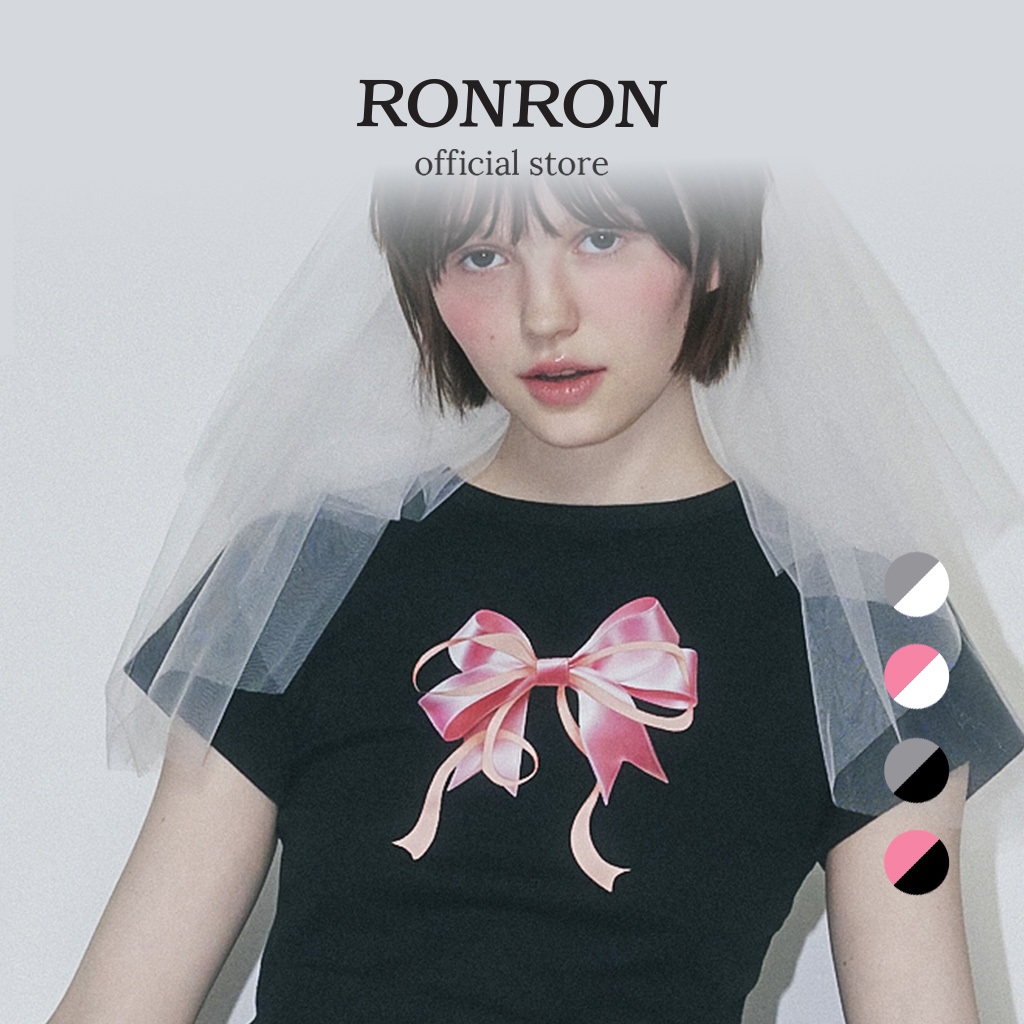 [RONRON] Double Ribbon Slim Crop T Shirt/ 4 Colors | Shopee Thailand