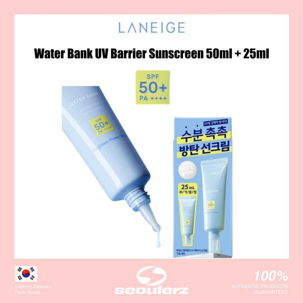 [LANEIGE] Water Bank UV Barrier Sunscreen 50ml + 25ml SPF50+ | Shopee ...
