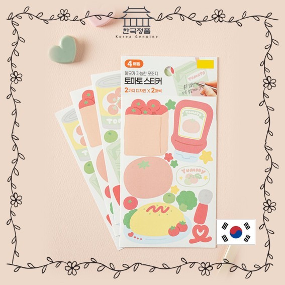 4-sheet Tomato Mojoji Stickers with Memo Pad, Korean Stationery สติกเก ...