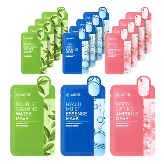 Mediheal Double Calming Water Mask + Hyalu Moist Essence Mask + Pepta ...